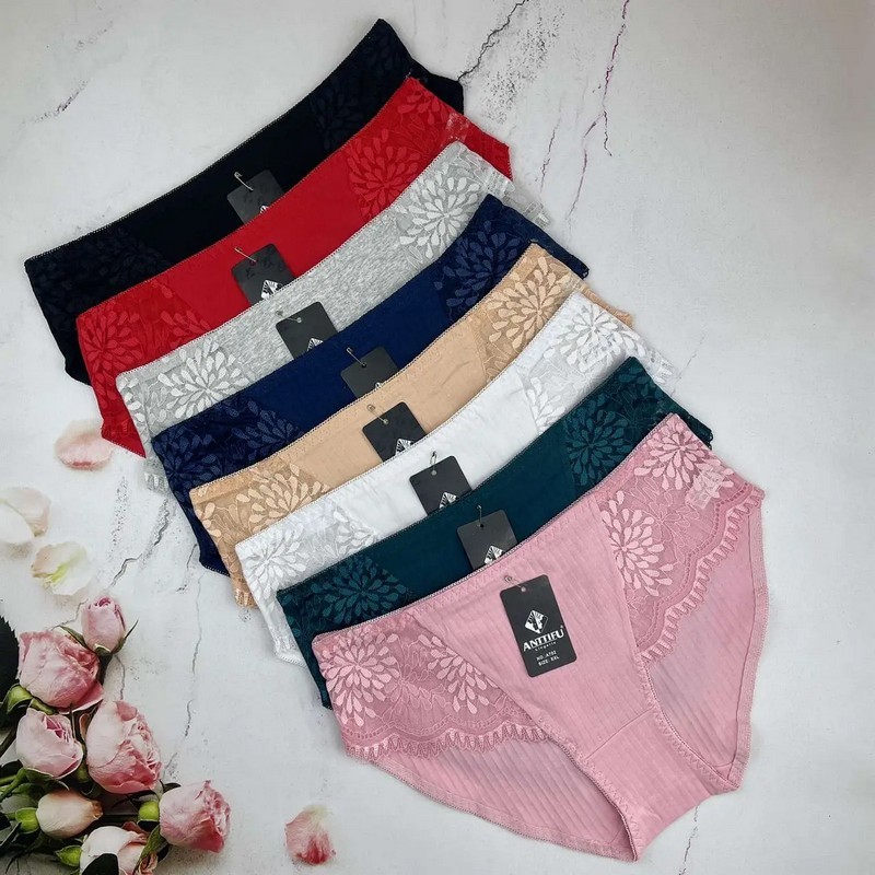 Жіночі бавовняні трусики в рубчик Anttifu #А702 з мереживом - Купити в Україні, Києві, Харкові ...